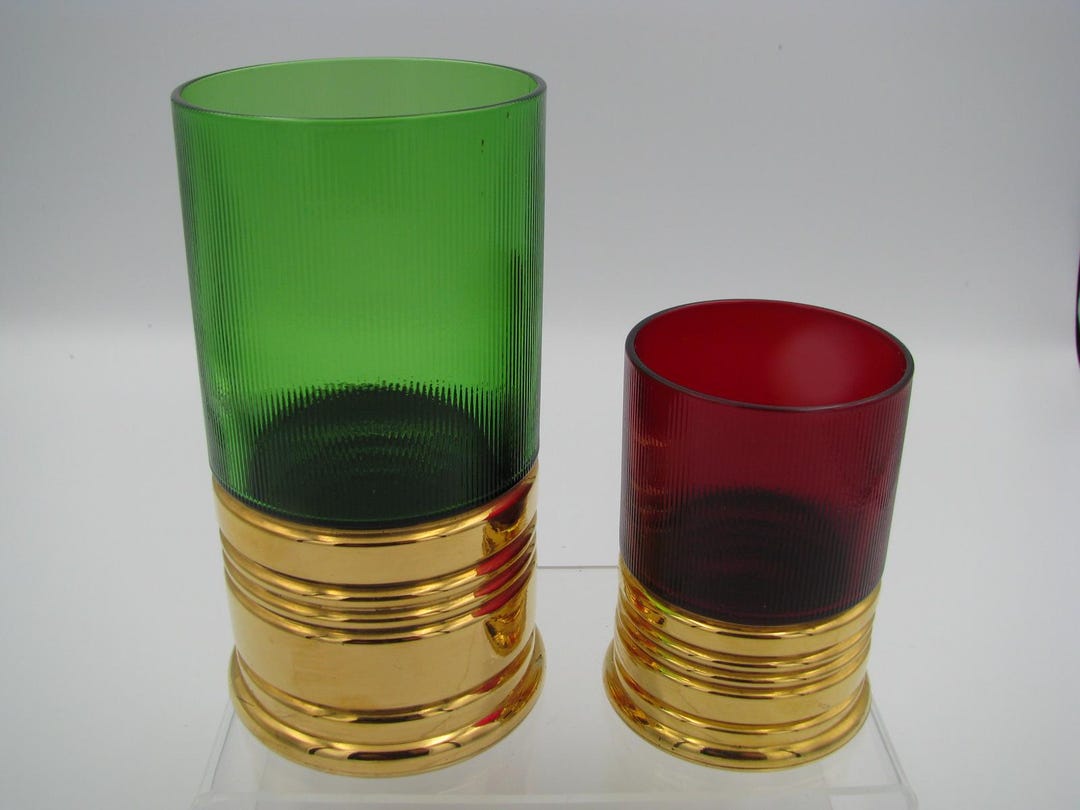 Scarce Imperial Glass Tumblers Green Big Shot 5 1/2" Tall 16oz Red Half ...