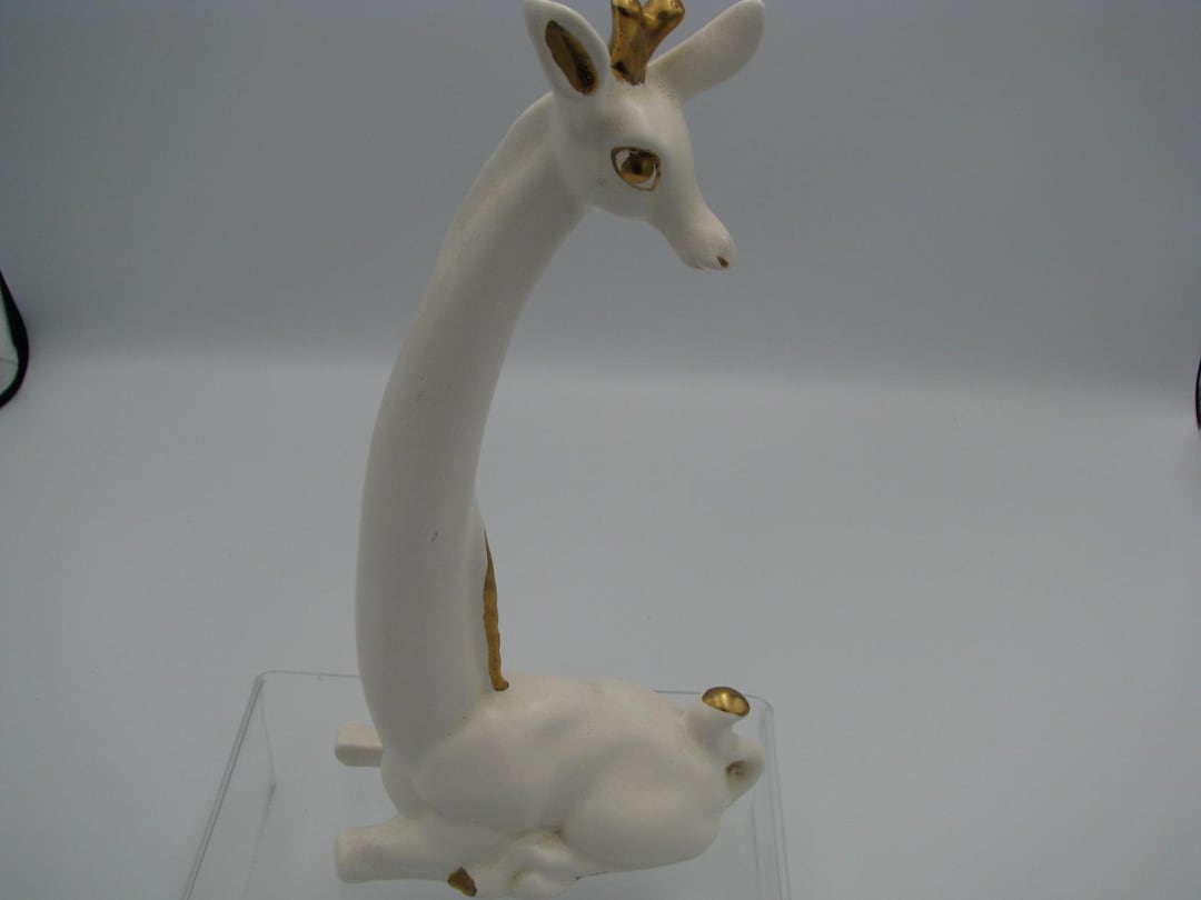 Signed Netterville Ceramic Mid Century 9” Tall Giraffe White With Gold ...