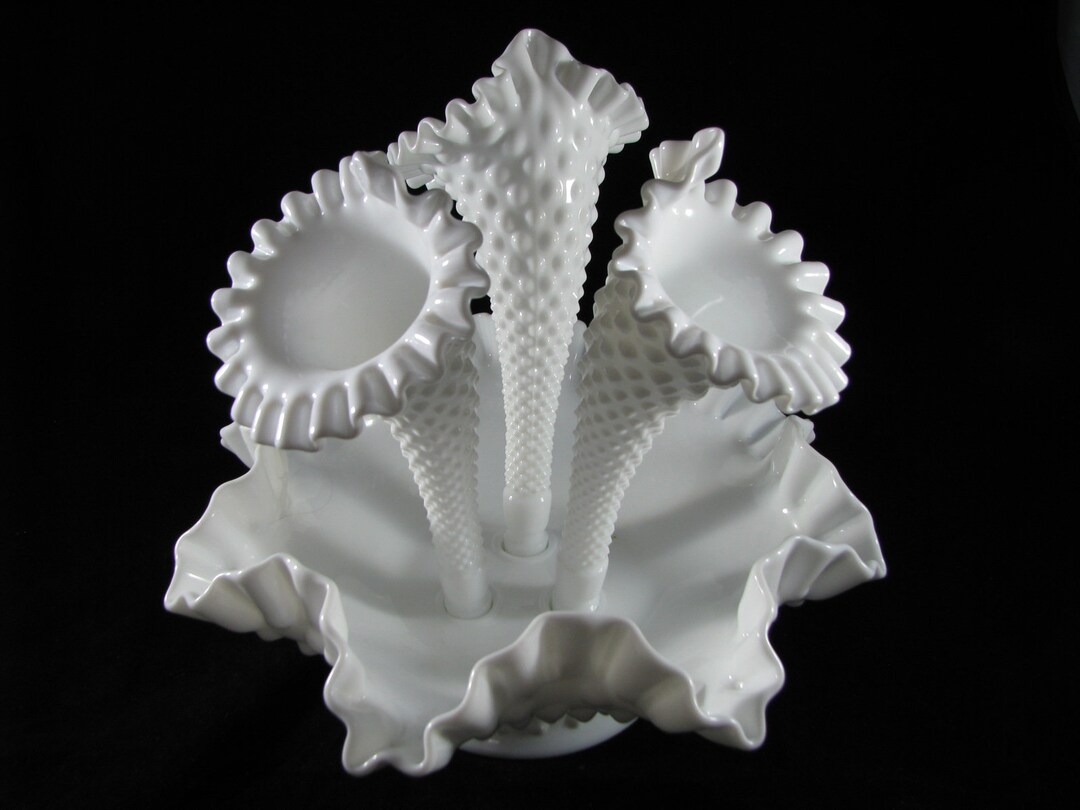 FENTON MILK GLASS Hobnail Epergne 10 Wide 3 Horn - Etsy