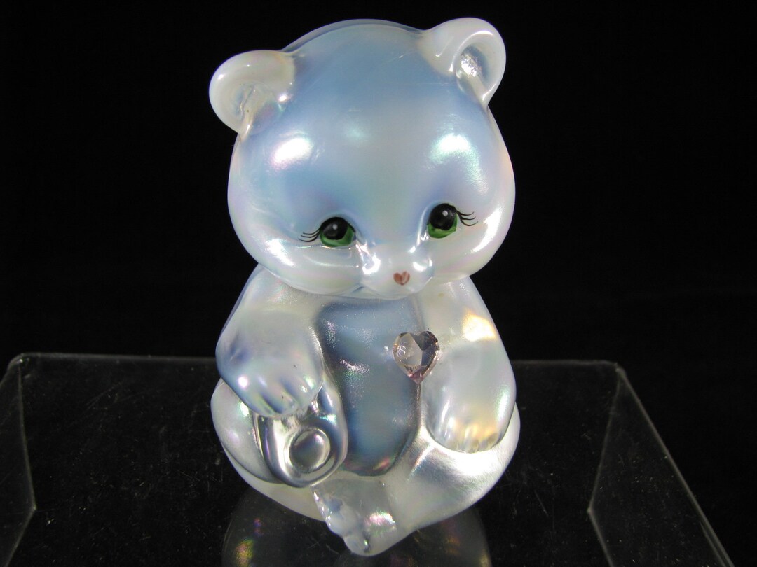 FENTON BEAR French Opalescent With Iridescent Finish and Crystal Heart ...