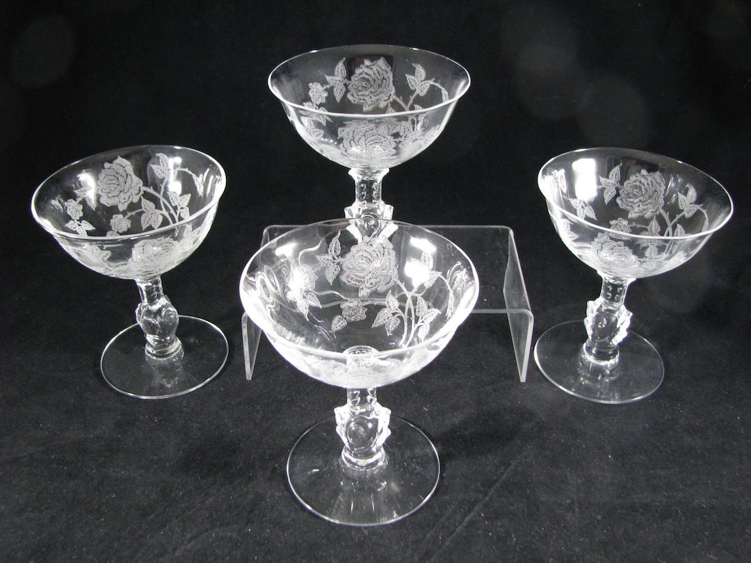 HEISEY ROSE Crystal Set 4 Champagne / Tall Sherbets 4 1/2" Tall #1515 ...