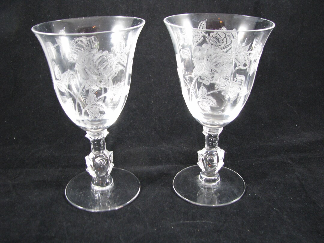 HEISEY ROSE Pair of Water Goblets 6 1/2 1515 Etch on 5072 Stem Made ...