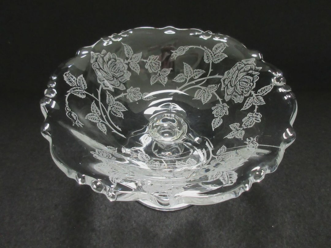 Heisey Waverly (#1519) Rose Plate Etching Low Footed Compote Excellent ...
