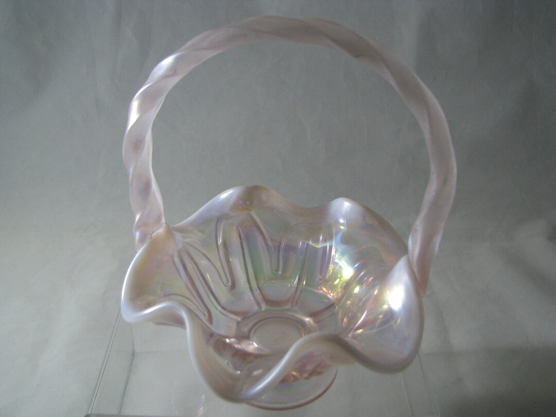 FENTON BASKET Lambs Tongue #2731PQ Champagne Iridescent Made 1997 6.5 ...