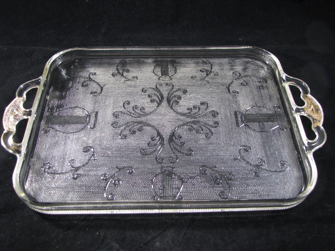 Harp Pattern Large Tray by Jeanette Glass Co Made 1954-57 Gold Accents ...