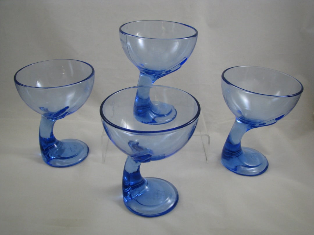 Bormioli Rocco Set of 4 Blue Jerba off Center Goblets 5 1/2" Tall 4 1/2 ...