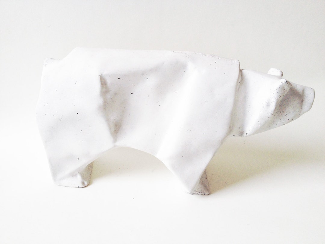 Handmade Origami Ice Bear Made of White Concrete, Concrete for Inside ...