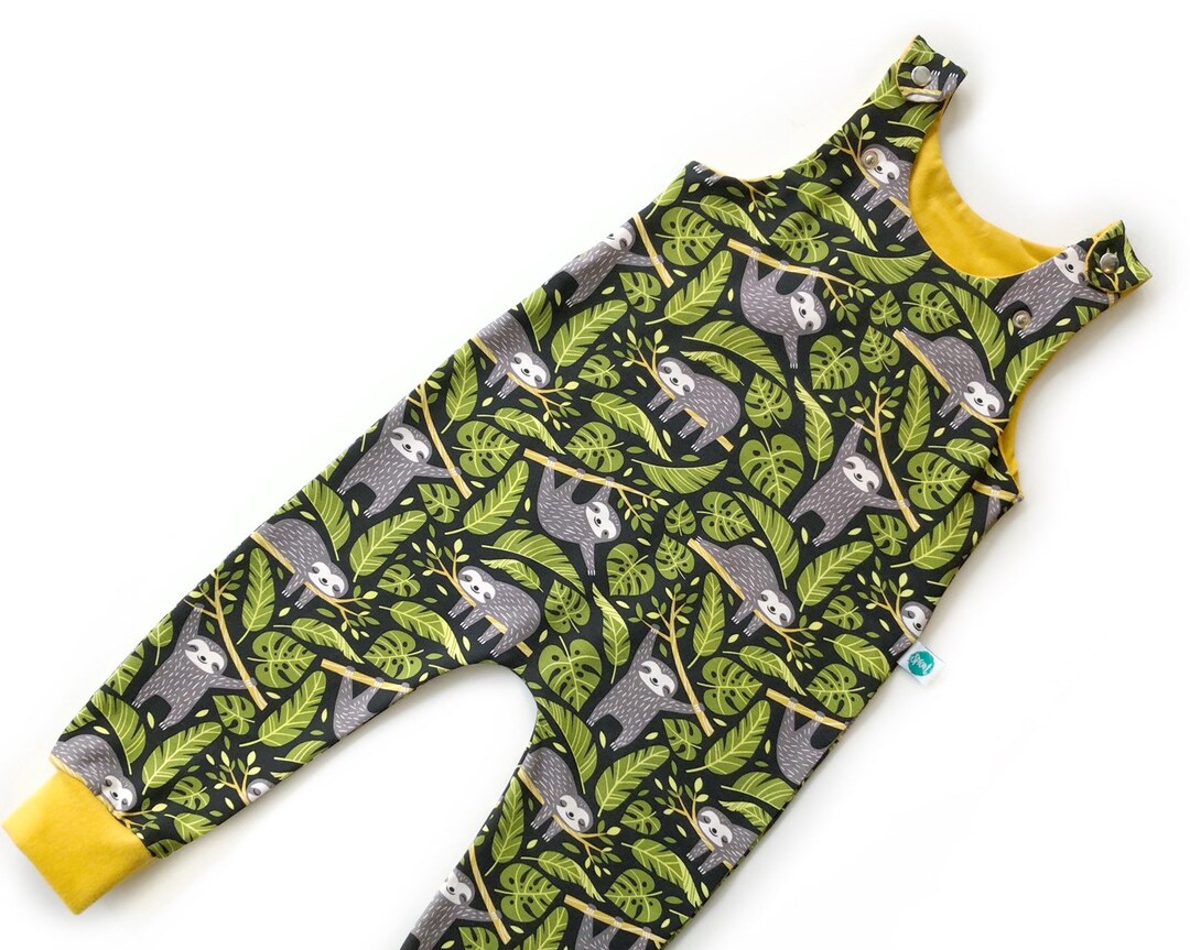 Sloth Organic Dungarees | Kids Unisex Romper | Baby Dungarees - Etsy