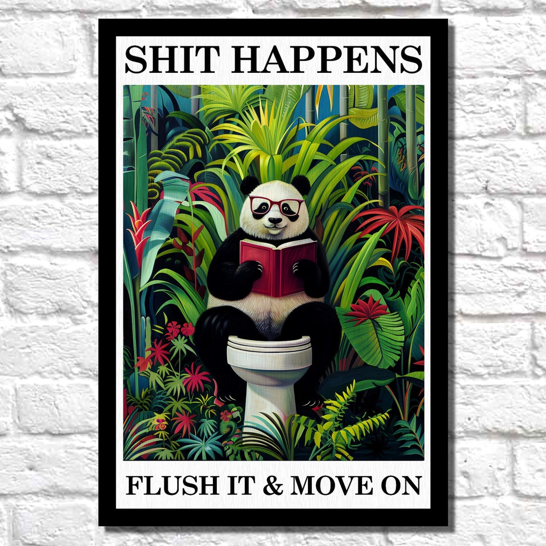 Funny Bathroom Art Toilet Sign, Wood Wall Art Prints Animal Toilet ...
