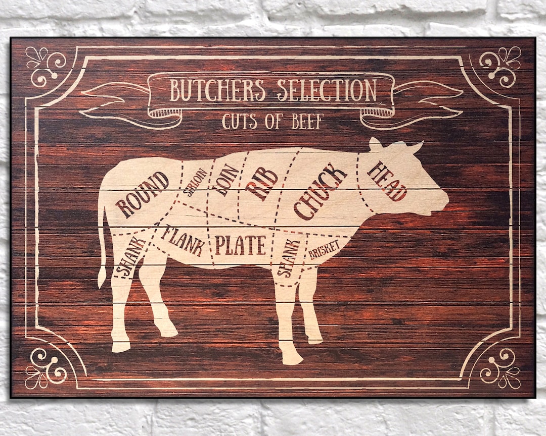 Kitchen Wall Art Butcher Chart Wood Wall Art Butcher Meat Cut - Etsy