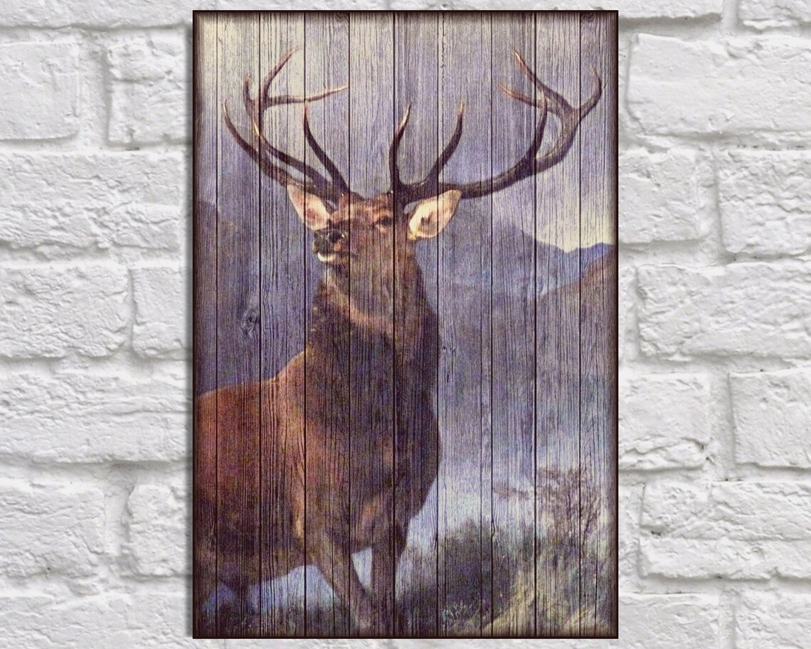 Stag Print Rustic Home Decor Wood Wall Art Monarch of the Glen - Etsy UK