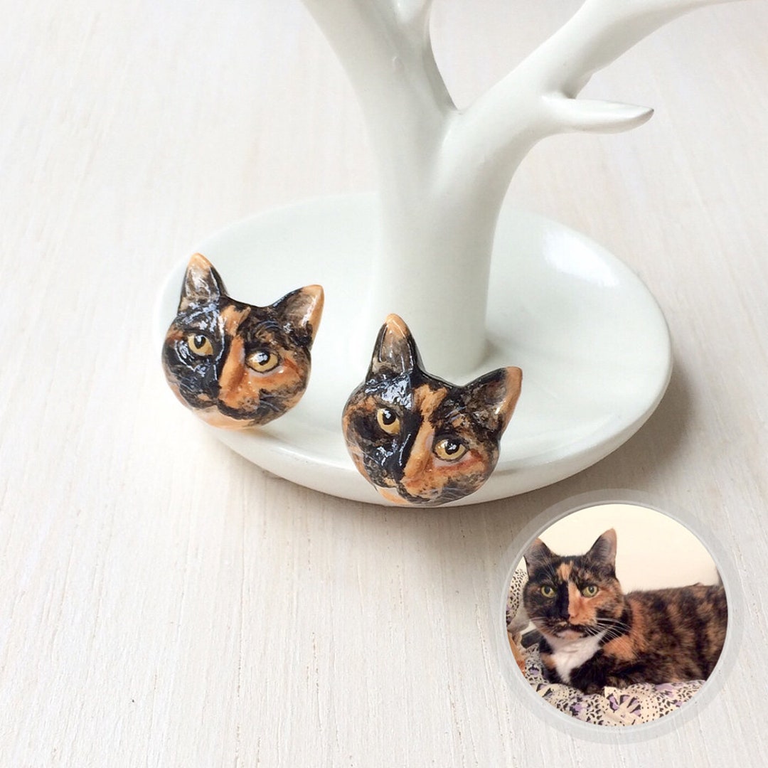 Custom Cat Portrait Earrings, Custom Cat Earrings, Custom Cat Face ...