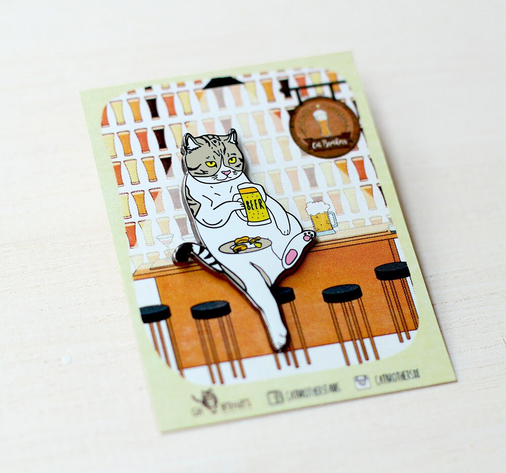 Cat Drinking Beer Pin Cat Enamel Pin Cat Lapel Pin Hard - Etsy