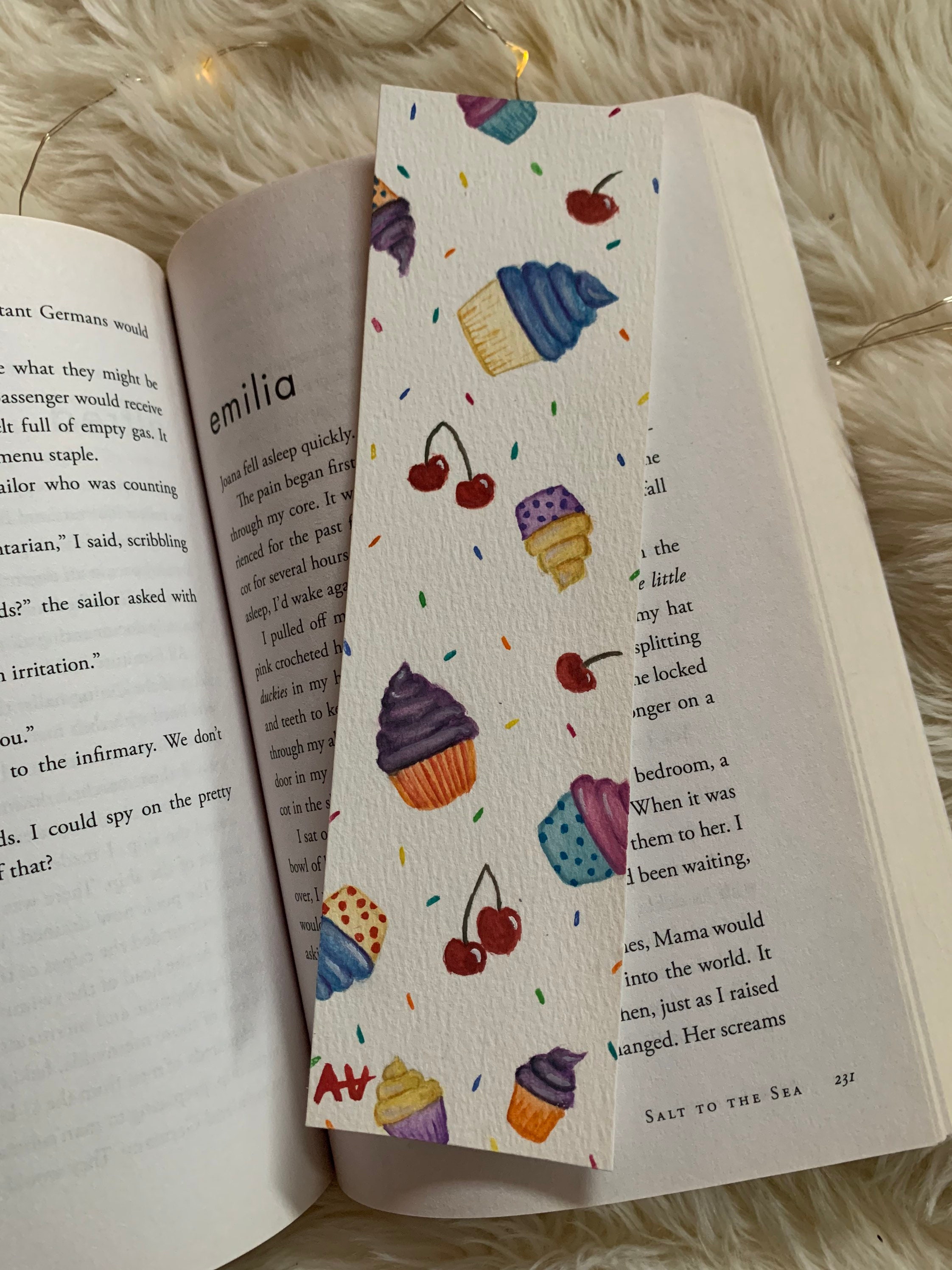 Hand-painted Watercolor Bookmark: Kawaii Cupcakes & Cherries - Etsy