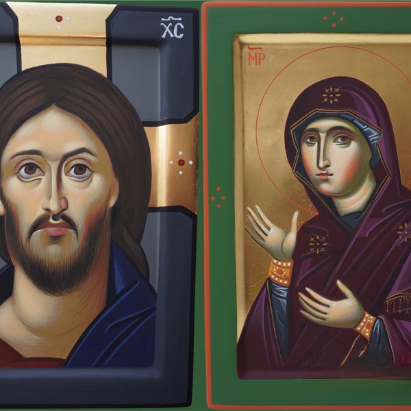 Orthodox Icon Pair of Jesus and Mother of God - Etsy