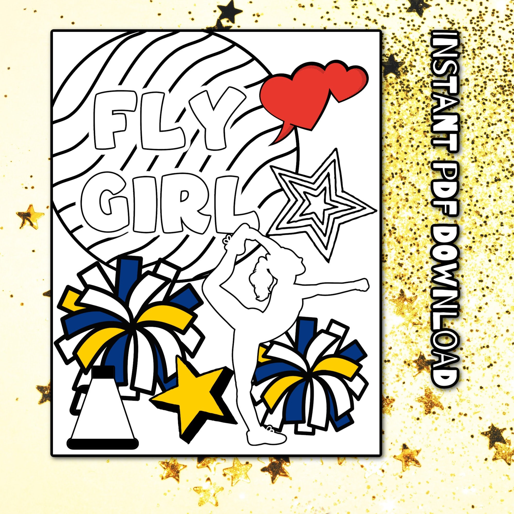 Cheerleading Coloring Page: Fly Girl Design (PDF) - Etsy