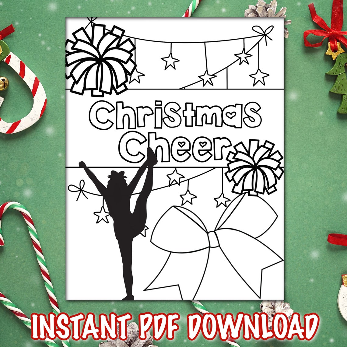 Christmas Cheer Cheerleading Coloring Page (PDF Download) - Etsy