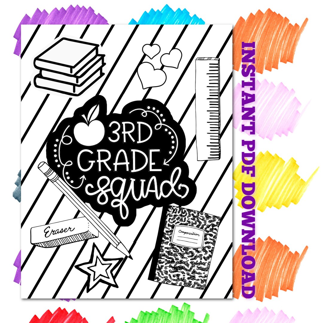 Third Grade Coloring Page. 3rd. Back to School. Teacher. Color - Etsy