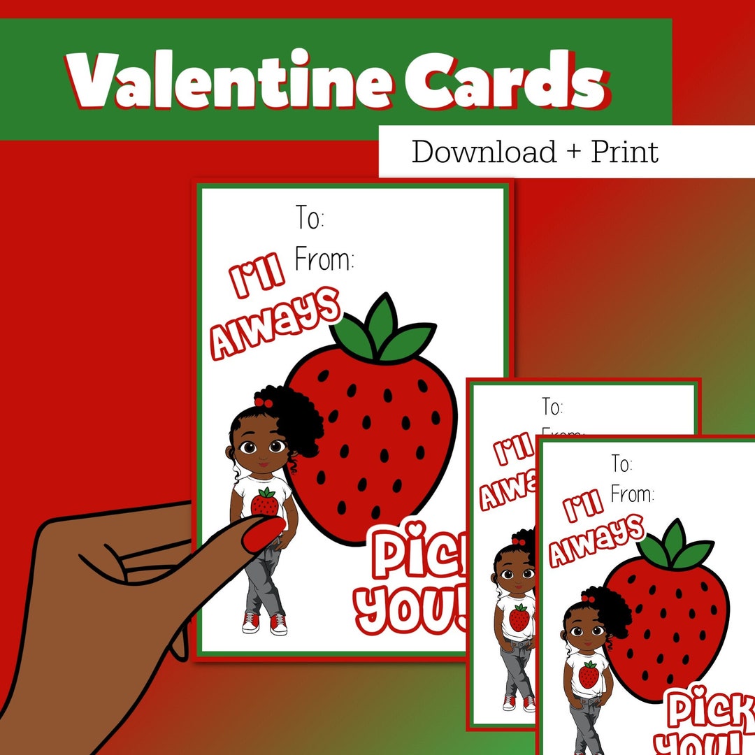 Punny Strawberry Valentine Cards: 'i'll Always Pick You' (digital ...