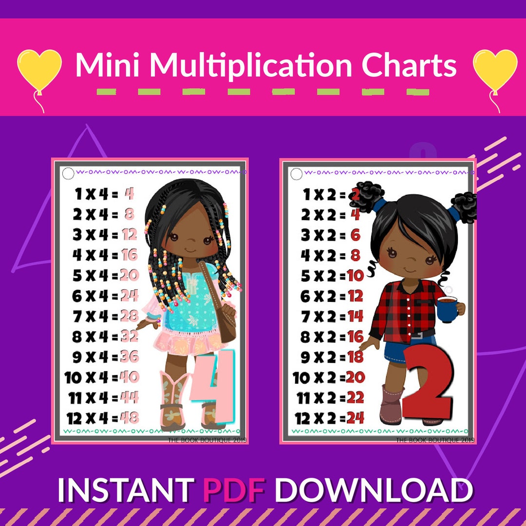 Printable African American Girls Mini Multiplication Flash Cards. Math ...