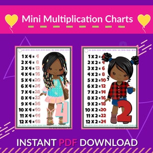 Printable African American Girls Mini Multiplication Flash Cards. Math ...