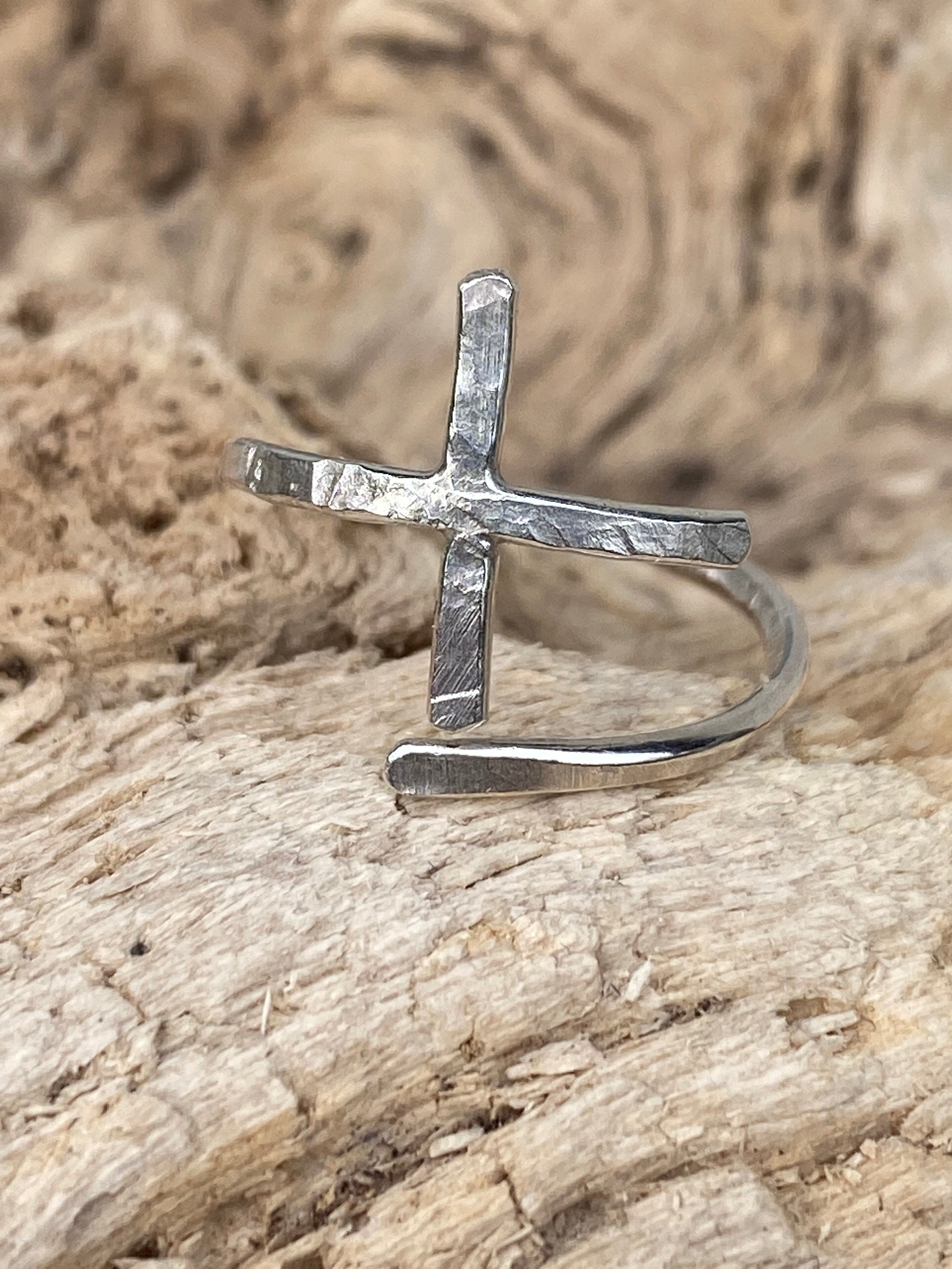 Wrap Cross Silver Ring, Double Band Cross Ring, Protection Cross Ring ...