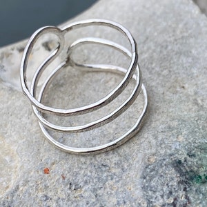 Triple Stack Ring, Hammered Spiral Silver Ring, Swirl Silver Ring ...