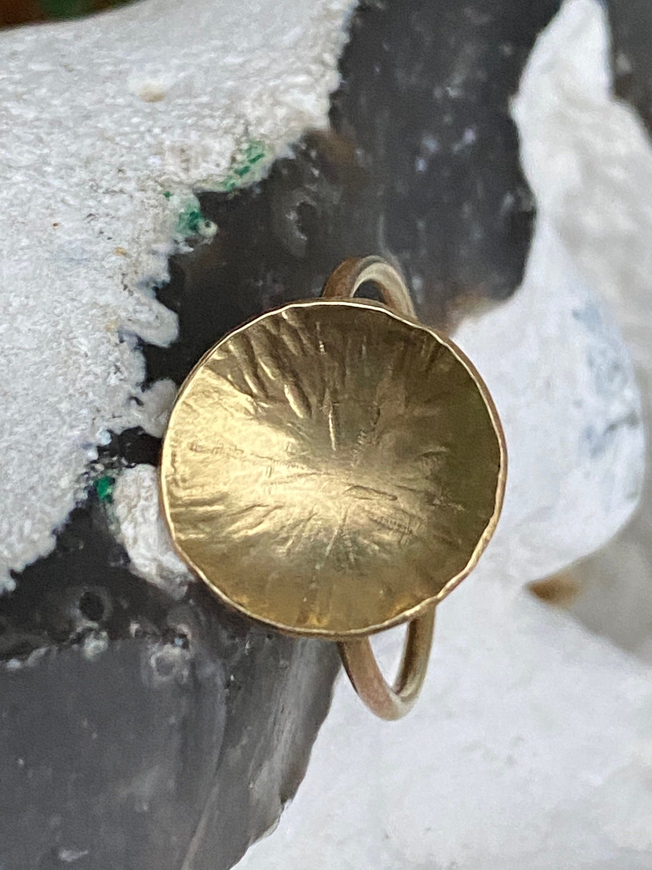 Bowl Ring,hammered Disc Brass Ring,domed Ring, Hammered Circle Brass ...