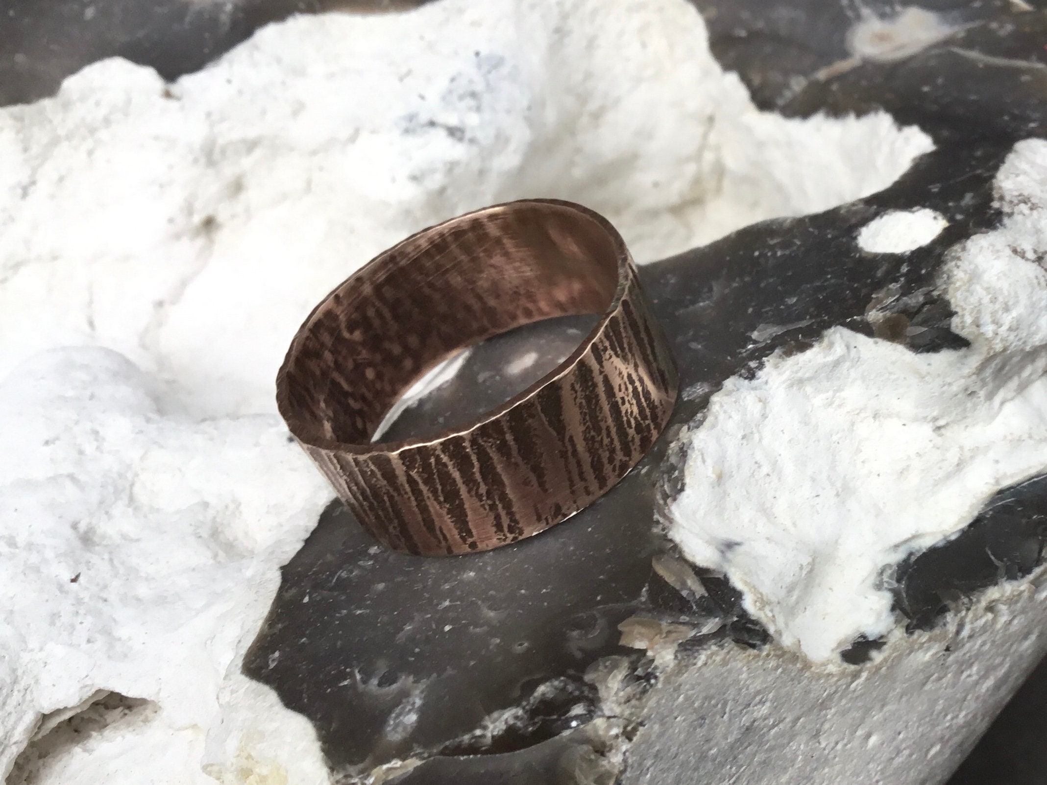 Holz struktur Ring,Gehämmert Kupfer Ring, Brutalist Kupfer Ring,breites ...