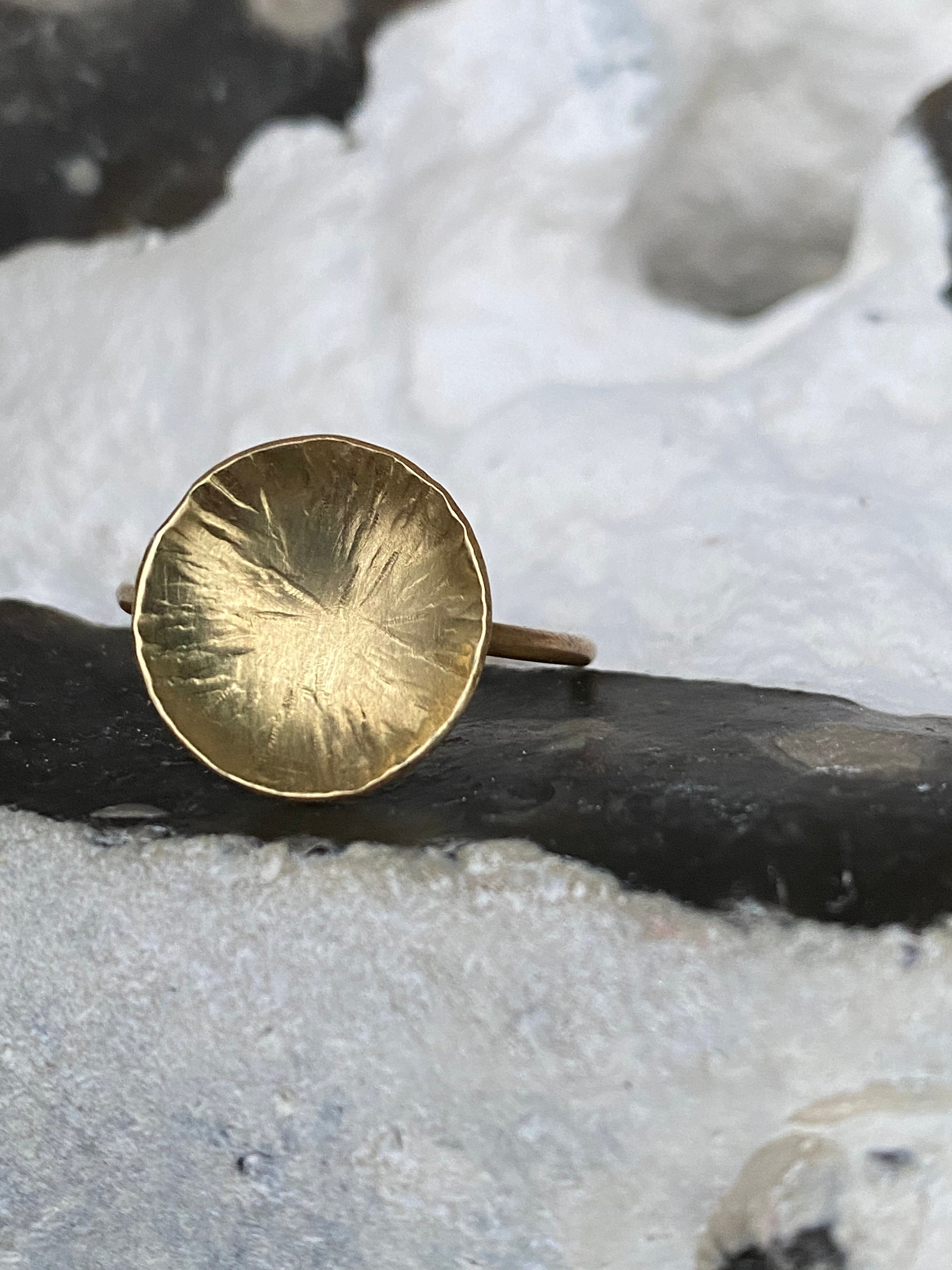 Bowl Ring,hammered Disc Brass Ring,domed Ring, Hammered Circle Brass ...