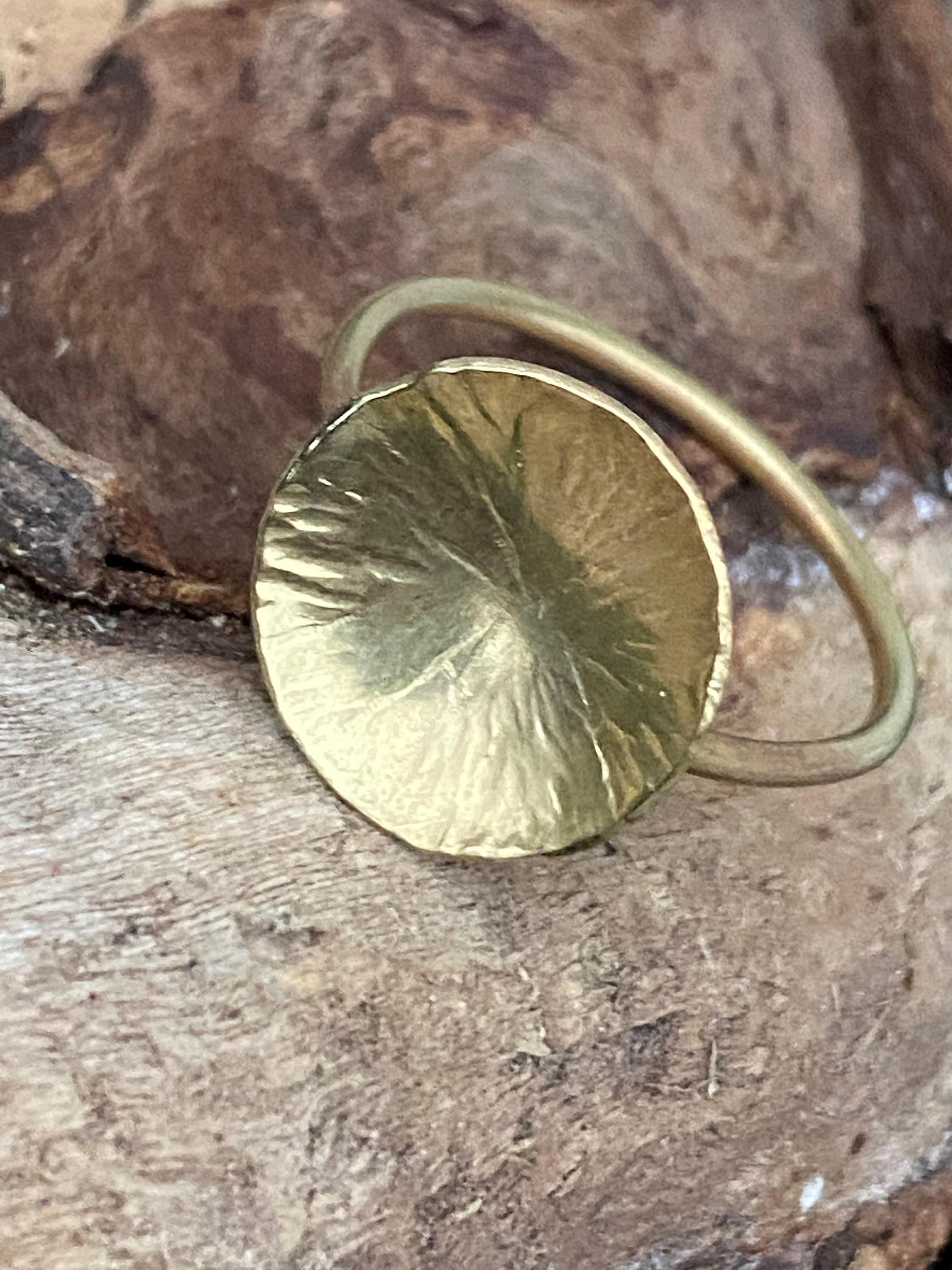 Bowl Ring,hammered Disc Brass Ring,domed Ring, Hammered Circle Brass ...