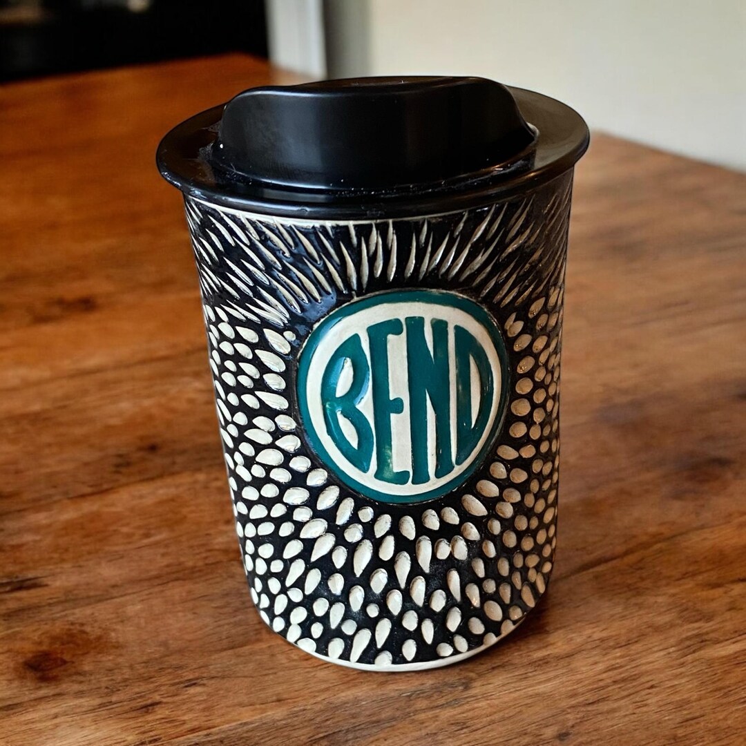 Handmade 8 Ounce Carved Bend, Oregon Logo Travel Mug - Porcelain ...