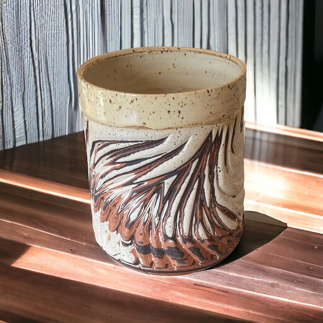 Unique Handless Agateware Pottery Mug: Artisan-crafted Elegance for ...
