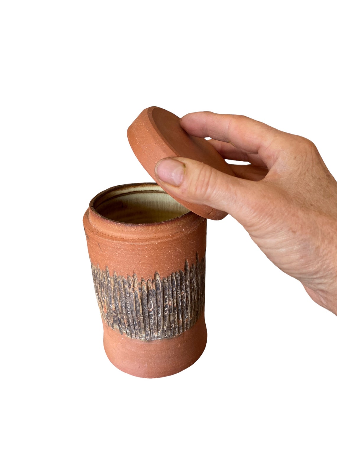 Large Handmade Fluted Agateware Stoneware Jar: Artisan Crafted Pottery ...