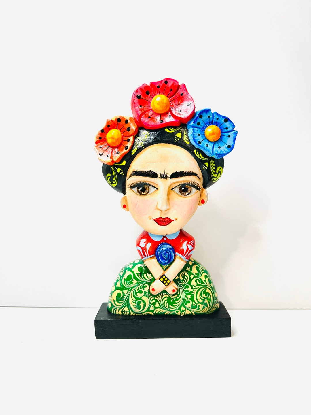 Frida Kahlo Cabezona Handmade in Venezuela . Wood Statue. 10 Inches X 5 ...