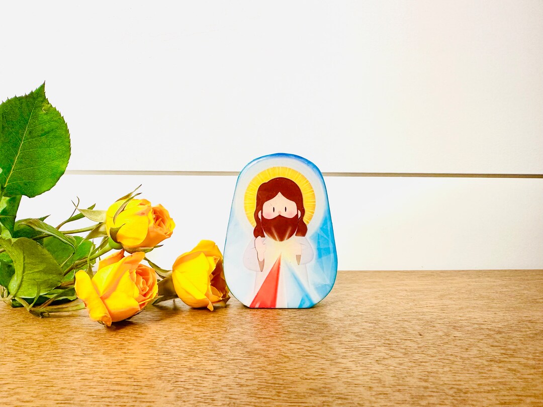 Divine Mercy Resin Statue: Handmade Wood Base, Venezuelan Art (4x3 ...