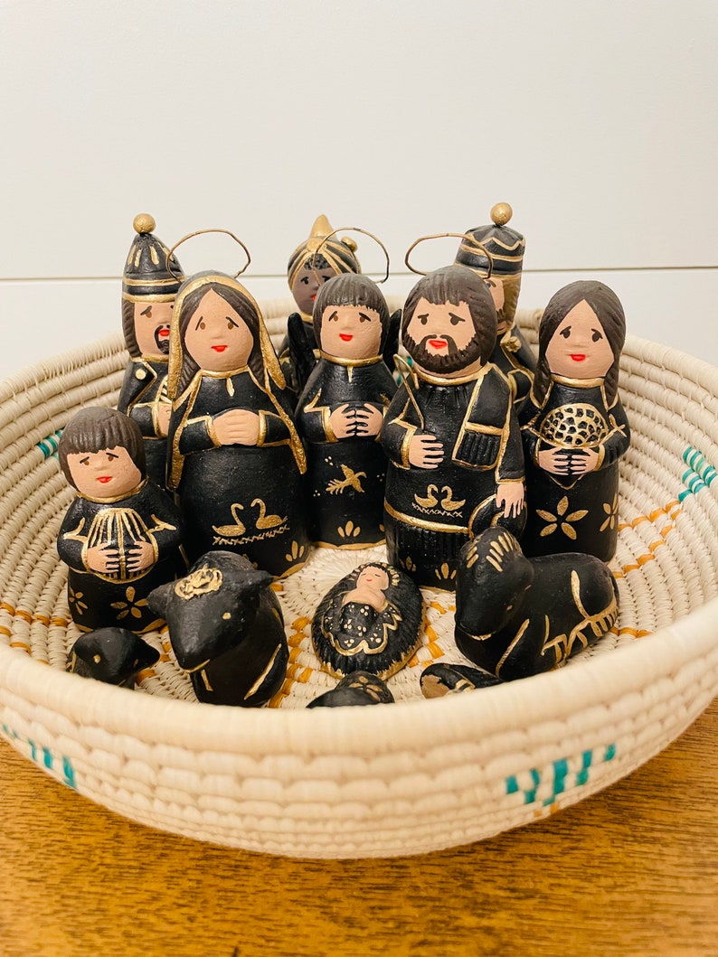 Mexican Folk Nativity 14 Pieces Black Gold 4' Tall Aprox - Etsy
