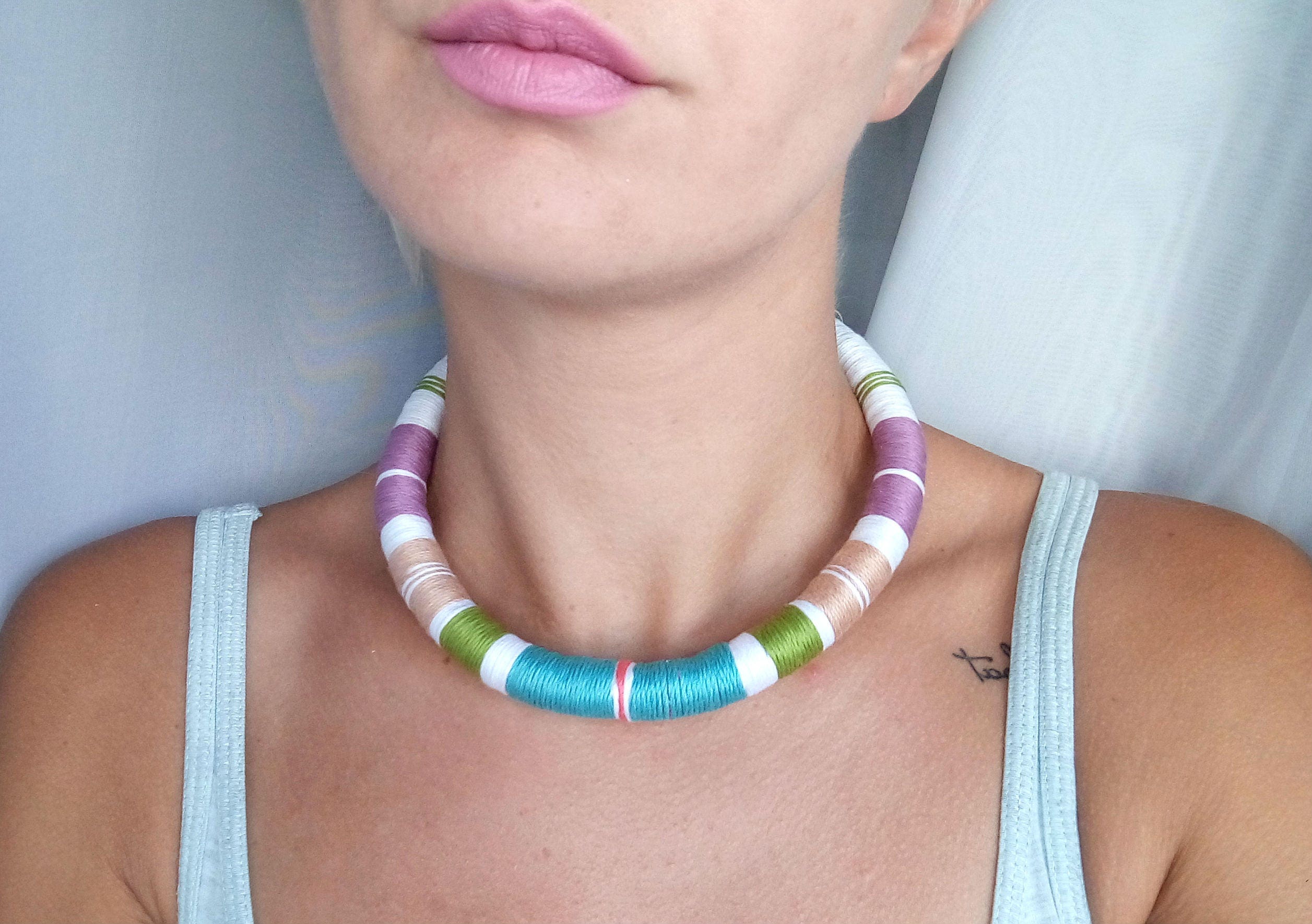 Choker Pastel Rope Necklace Choker necklace Ethnic | Etsy