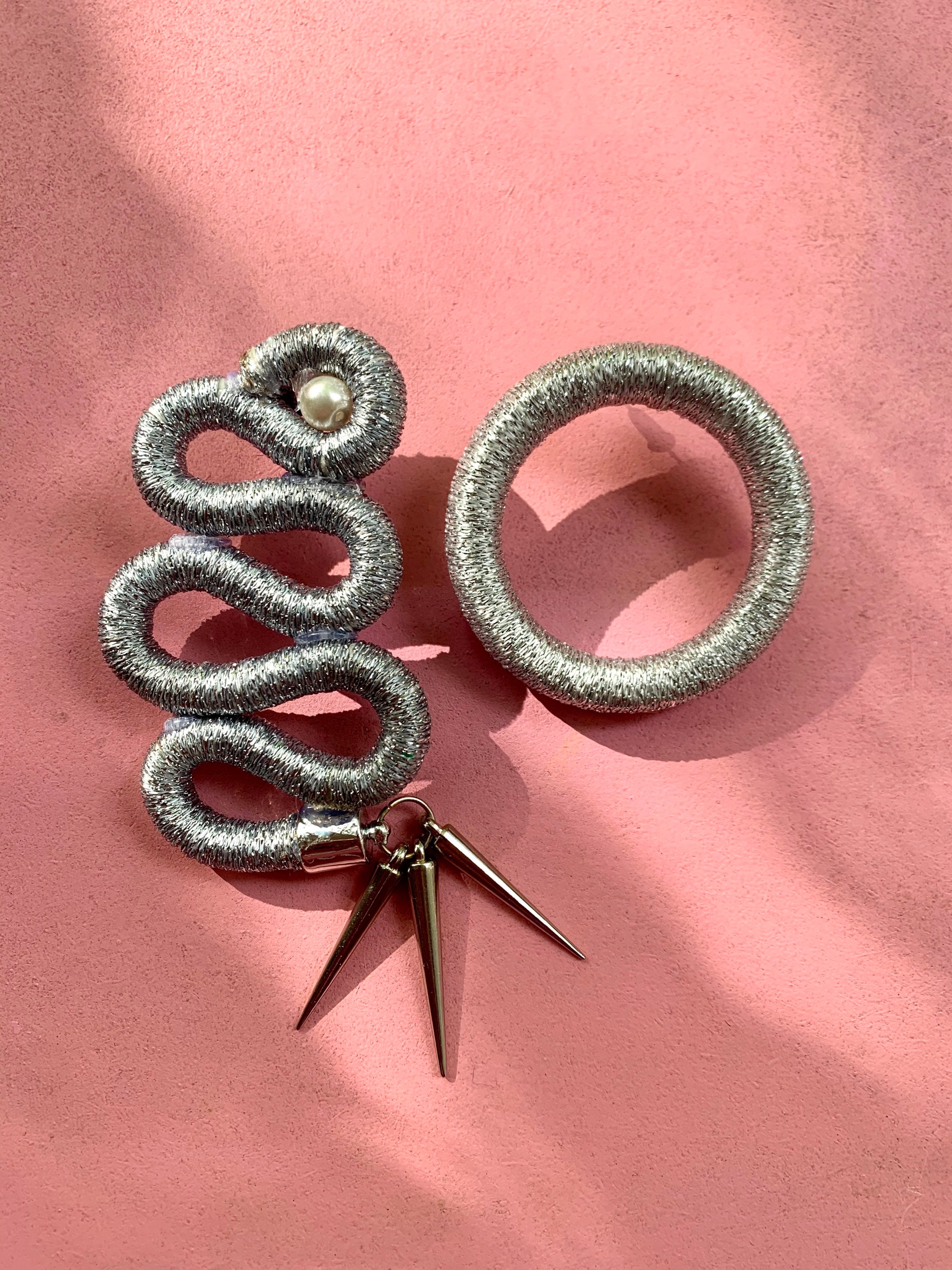 Silver snake earrings Miss Match earrings geometric | Etsy