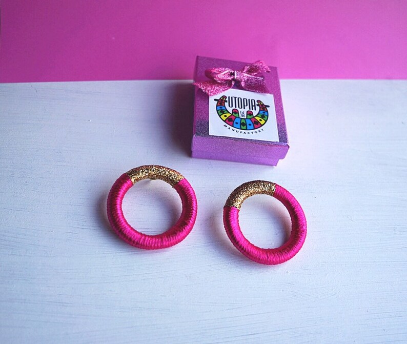 Colorful earrings thread wrapped statement earrings fiber | Etsy