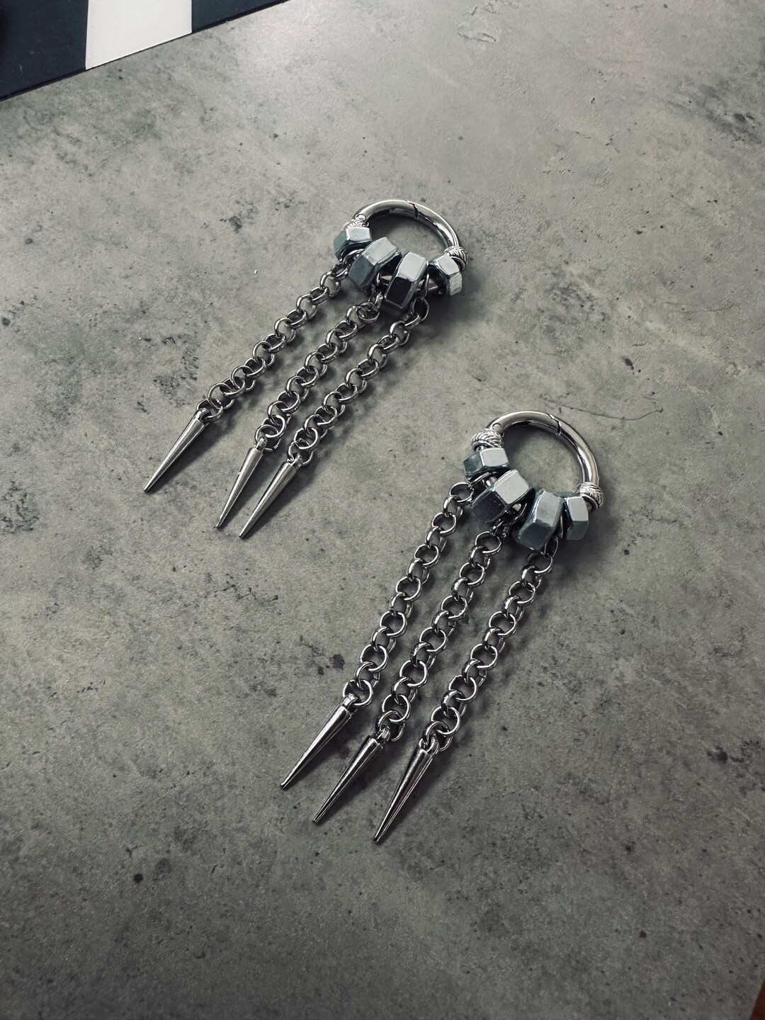 Stainess Steel Spike Chain Ear Weights, 6g Earweights , Dangle Tribal ...