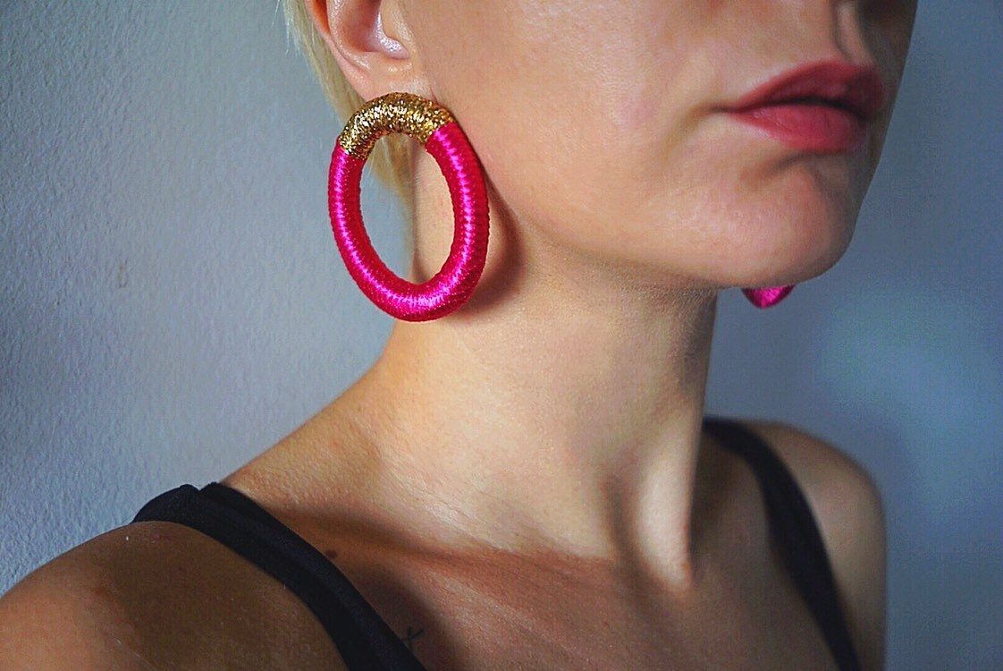 Colorful earrings thread wrapped statement earrings fiber | Etsy