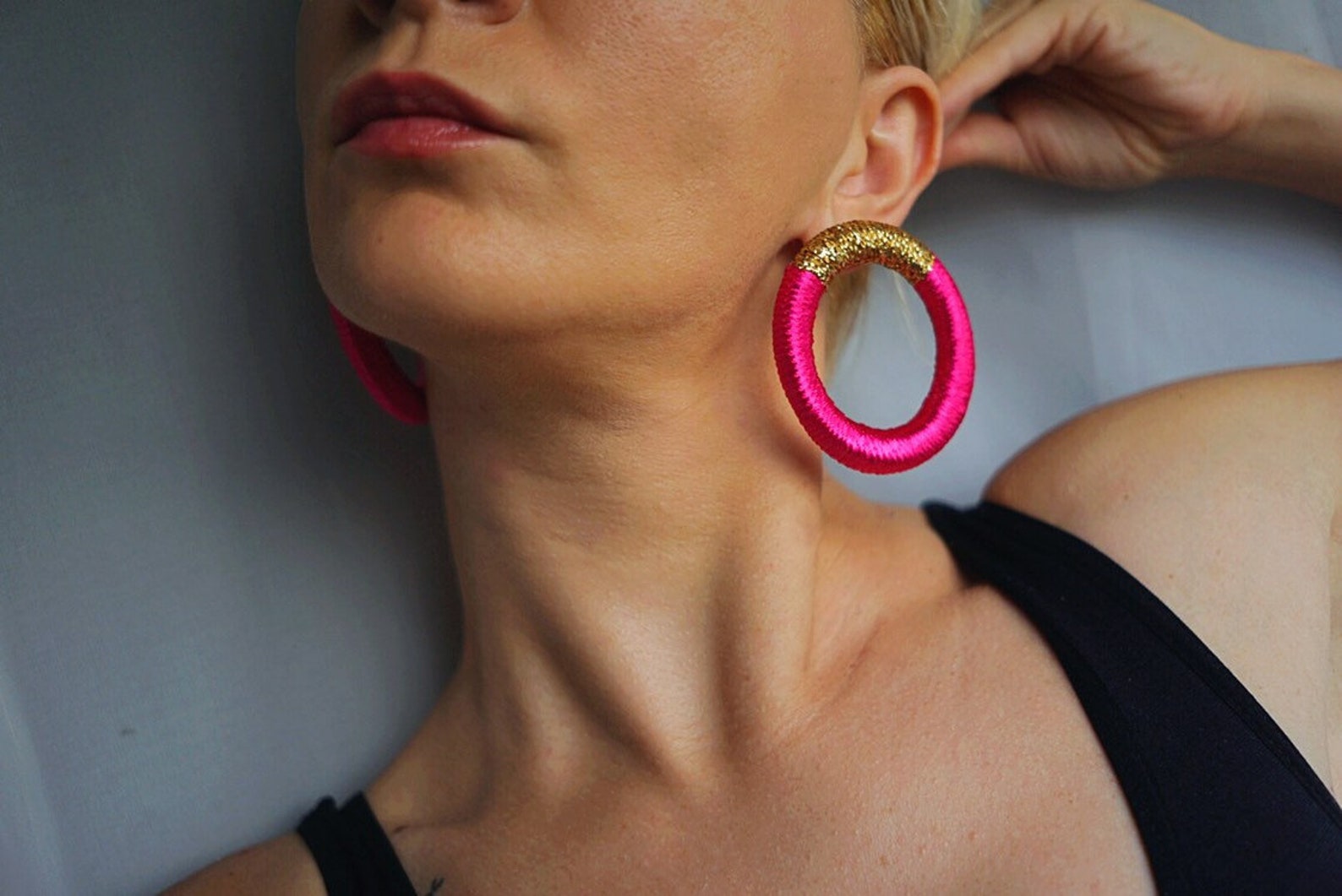 Colorful earrings thread wrapped statement earrings fiber | Etsy