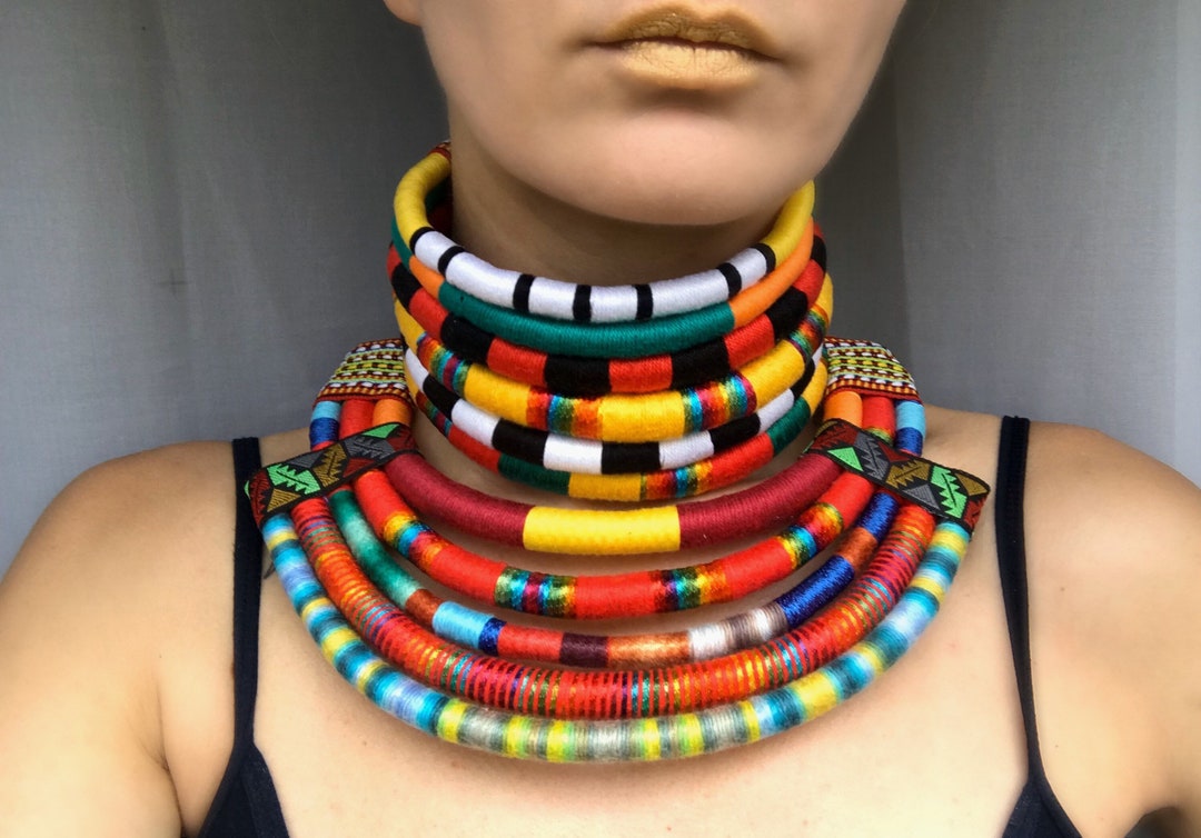 Colorful Necklace African Necklaces 2in1 Statement Etsy