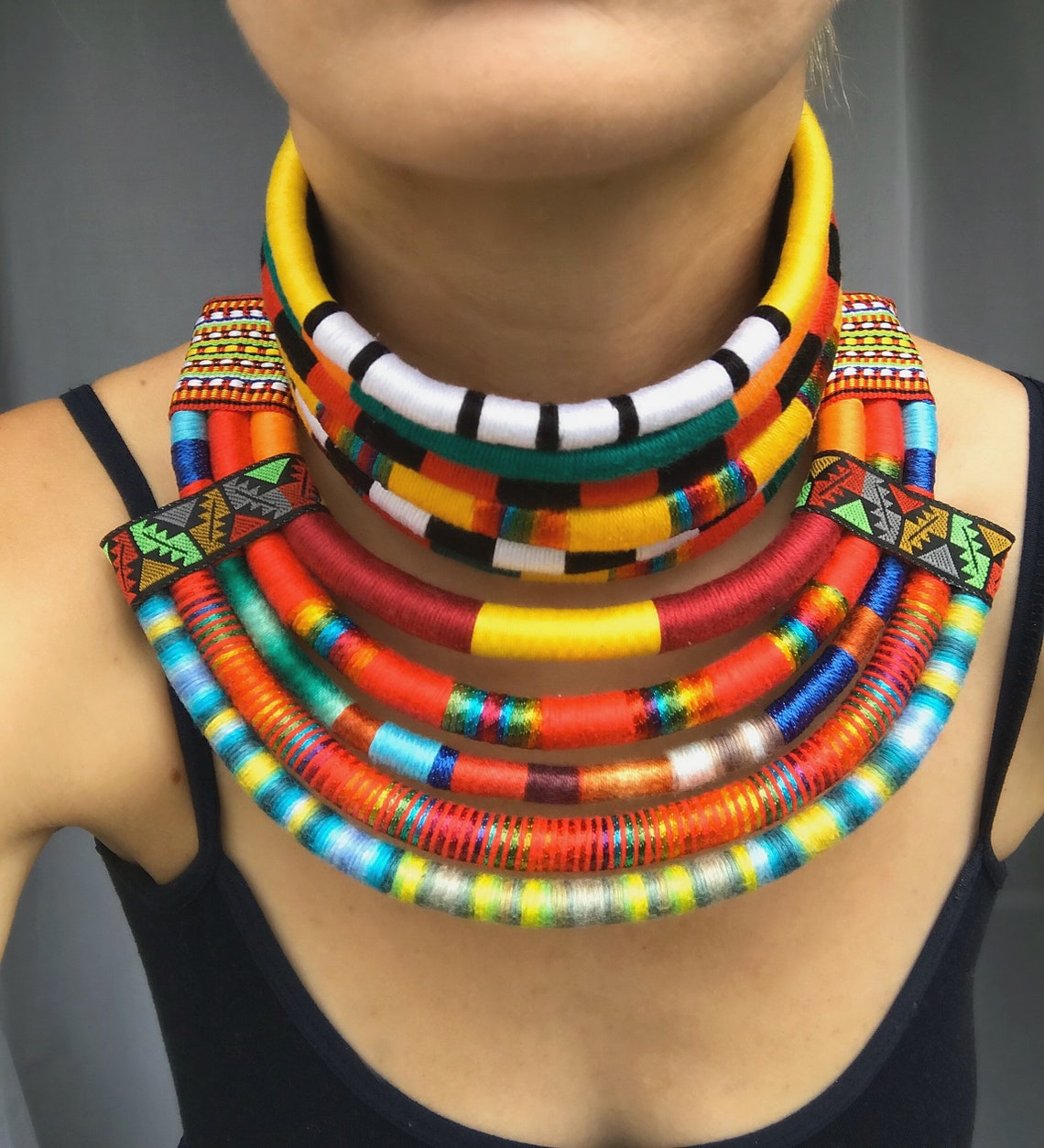 Colorful Necklace African Necklaces 2in1 Statement | Etsy