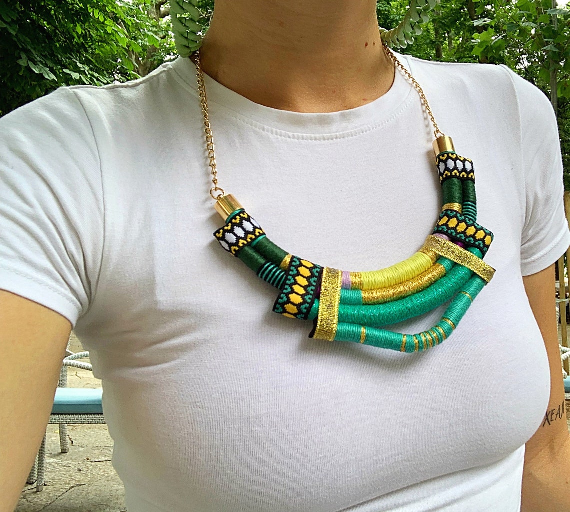 Turquoise necklace African colorful bib necklace African | Etsy