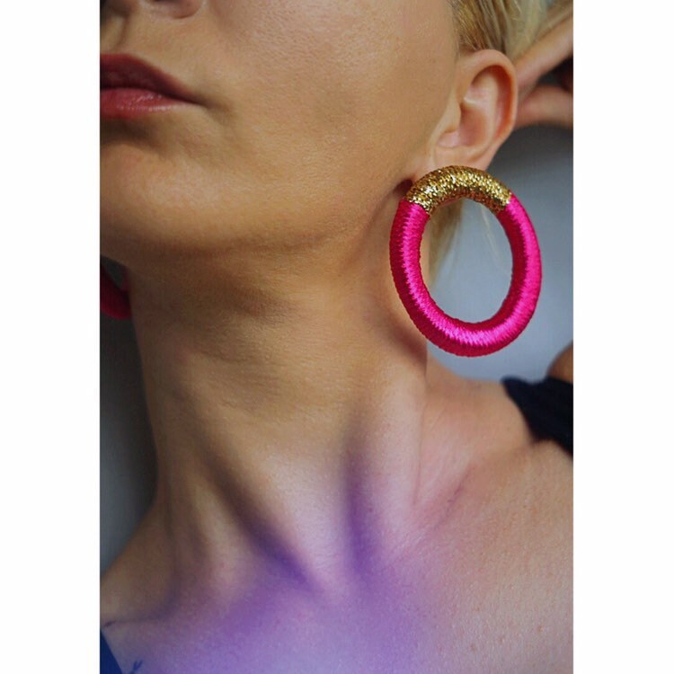 Colorful earrings thread wrapped statement earrings fiber | Etsy