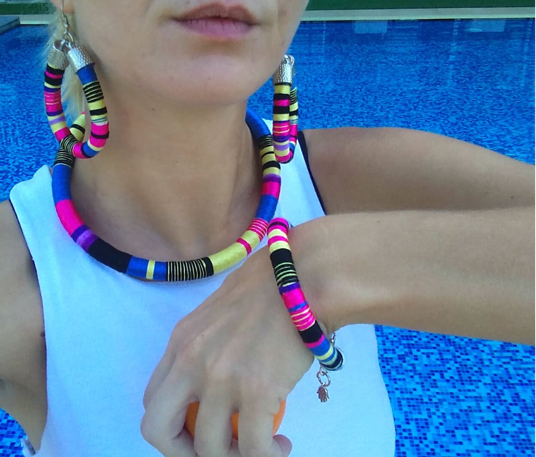 Boho Jewelry Set, Necklace, Earrings, Bracelet, Choker Necklace ...