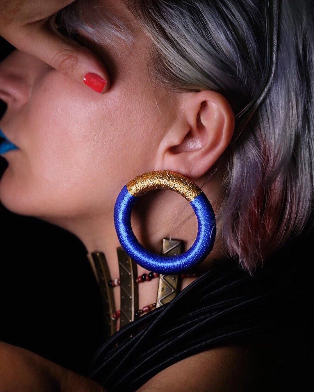 Colorful Earrings, Thread Wrapped Statement Earrings Fiber Earrings ...