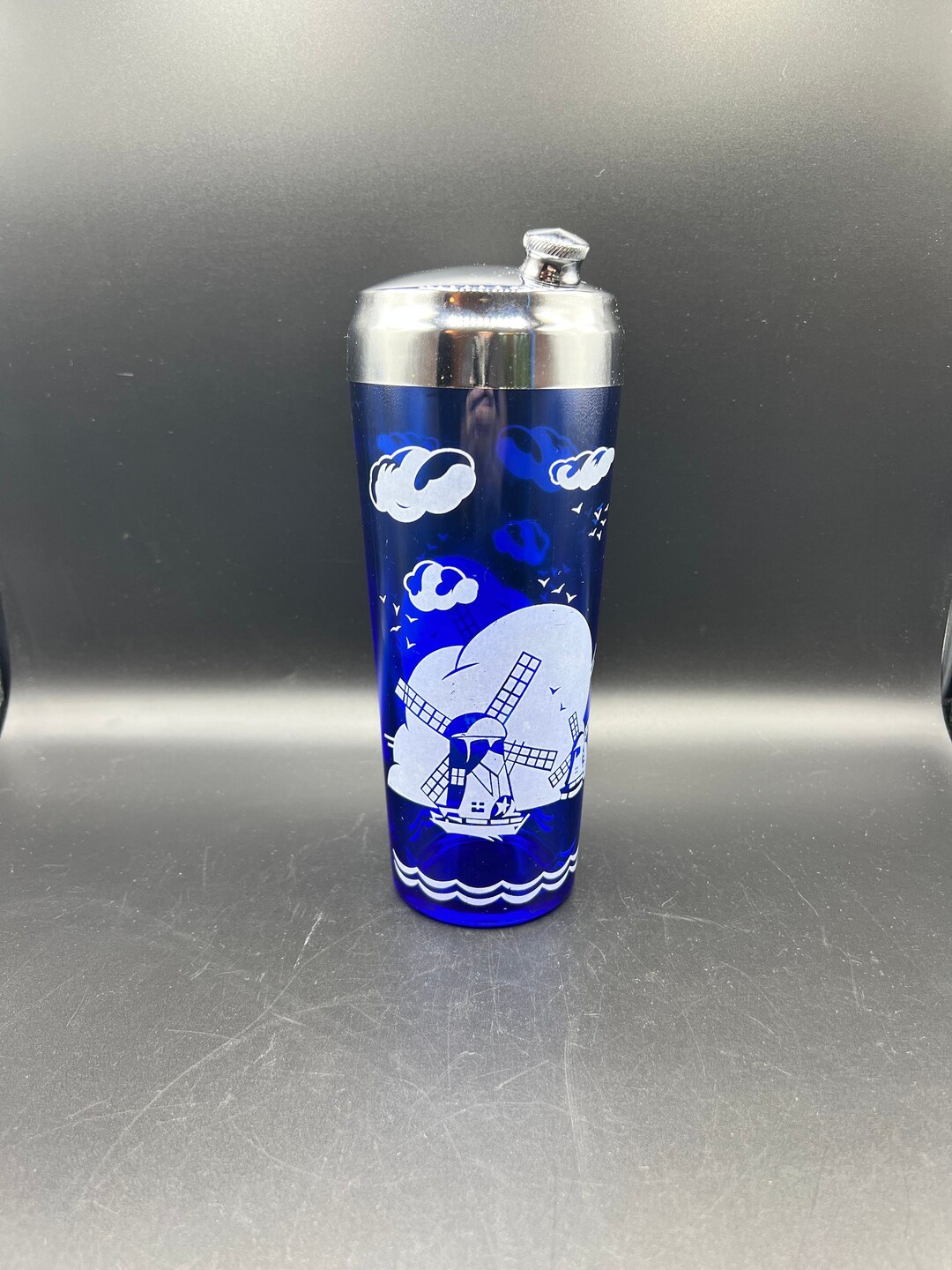 Vintage Cocktail Shaker - Hazel Atlas - Windmill in Cobalt Blue - Etsy